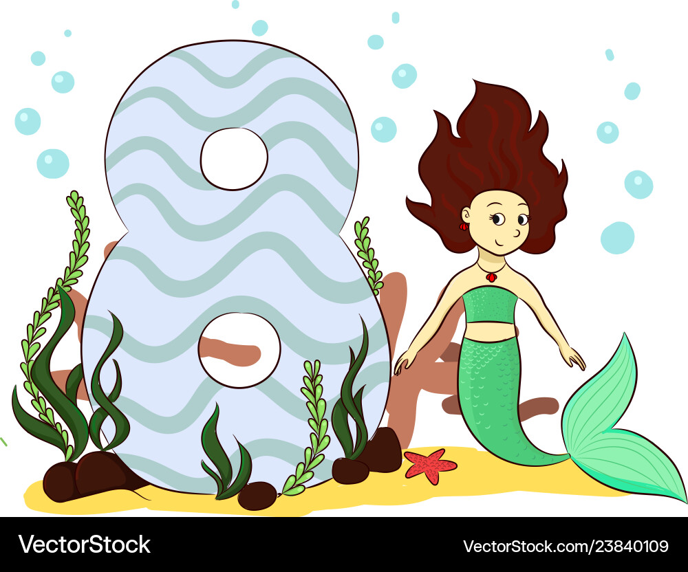 Hand drawing mermaid and the big eight Royalty Free Vector