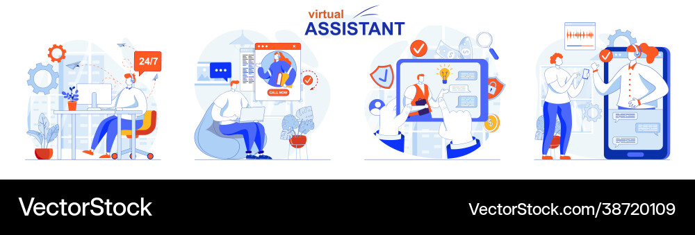 Virtual assistant concept set clients write Vector Image