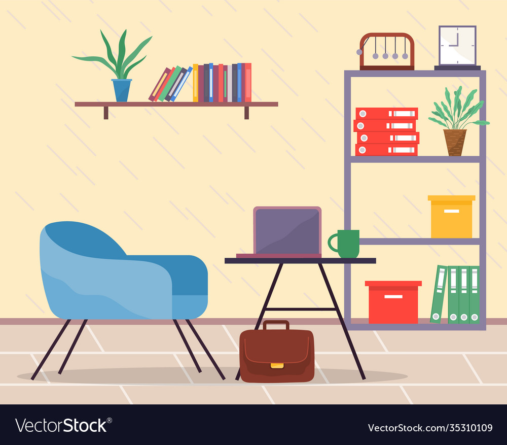 Workplace in office interior with laptop at table Vector Image