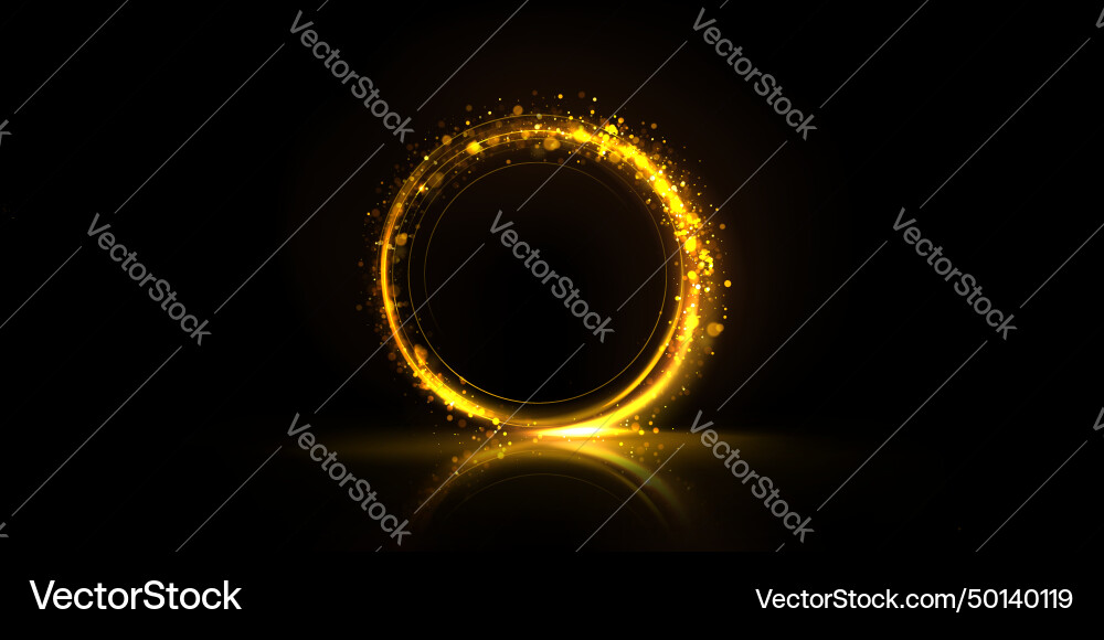 Golden glowing circle frame with glitter on black Vector Image