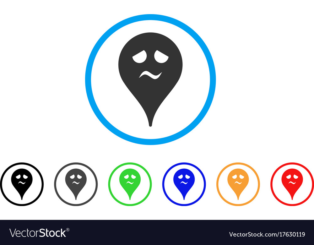 Trouble smiley map marker rounded icon Royalty Free Vector