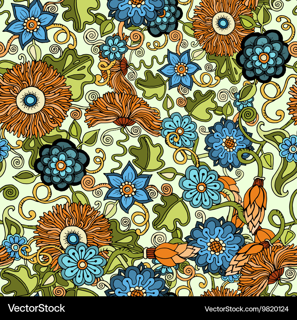 Doodle seamless background in with flowers Vector Image