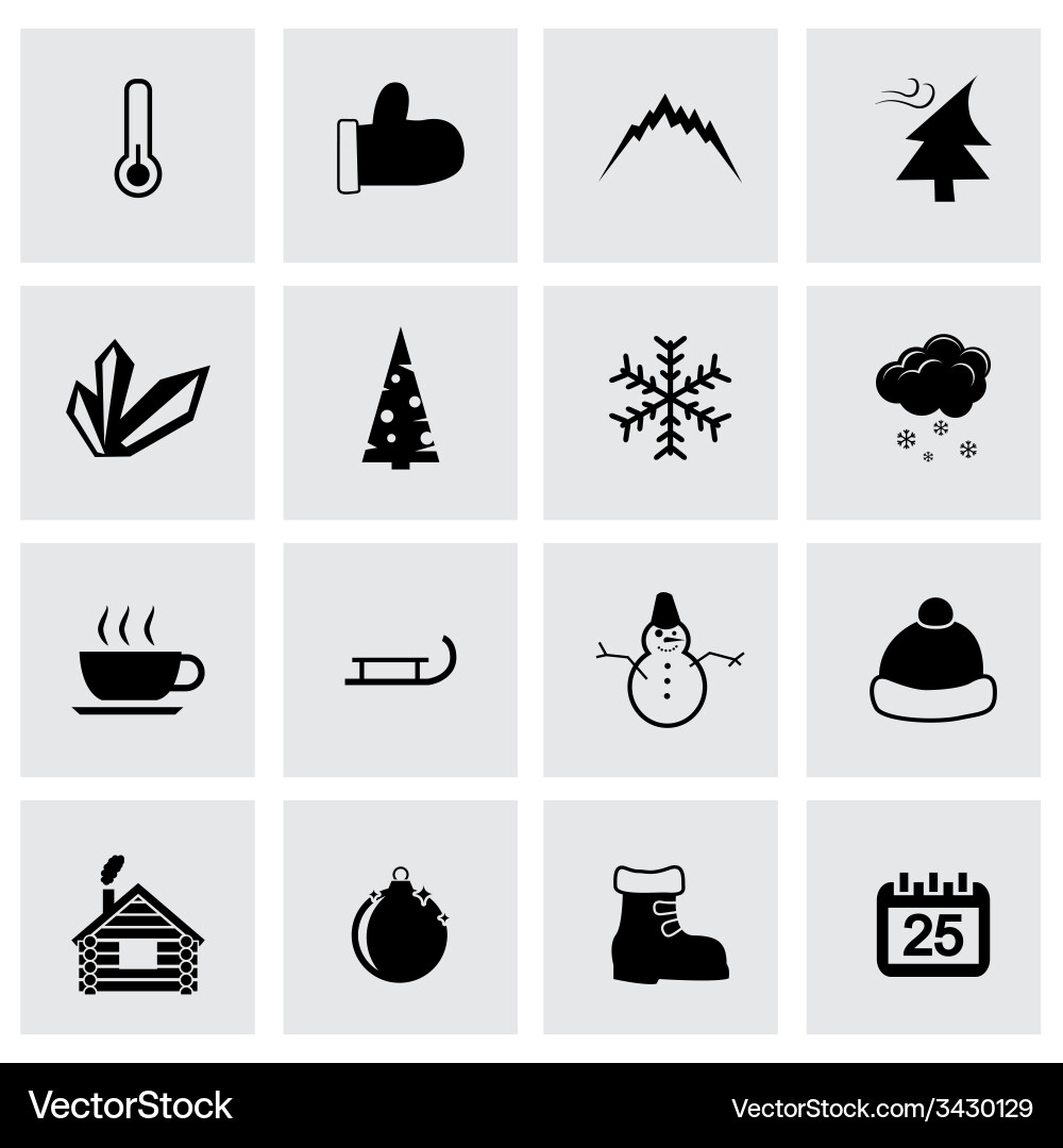 Black winter icon set Royalty Free Vector Image