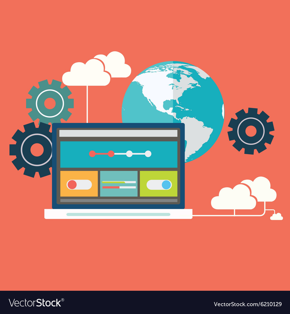 Computer Device Data Cloud Storage Security Flat Vector Image
