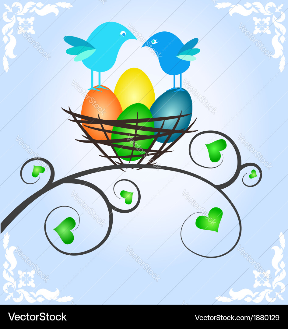 Easter picture with birds Royalty Free Vector Image