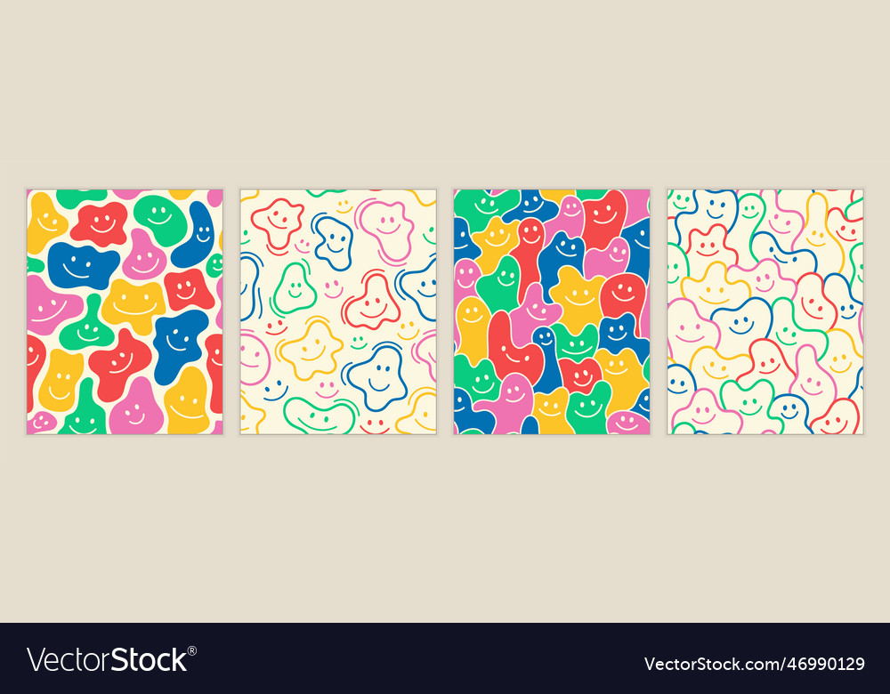 Smile seamless patterns set Royalty Free Vector Image