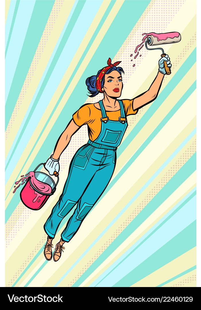 Woman painter superhero flies Royalty Free Vector Image