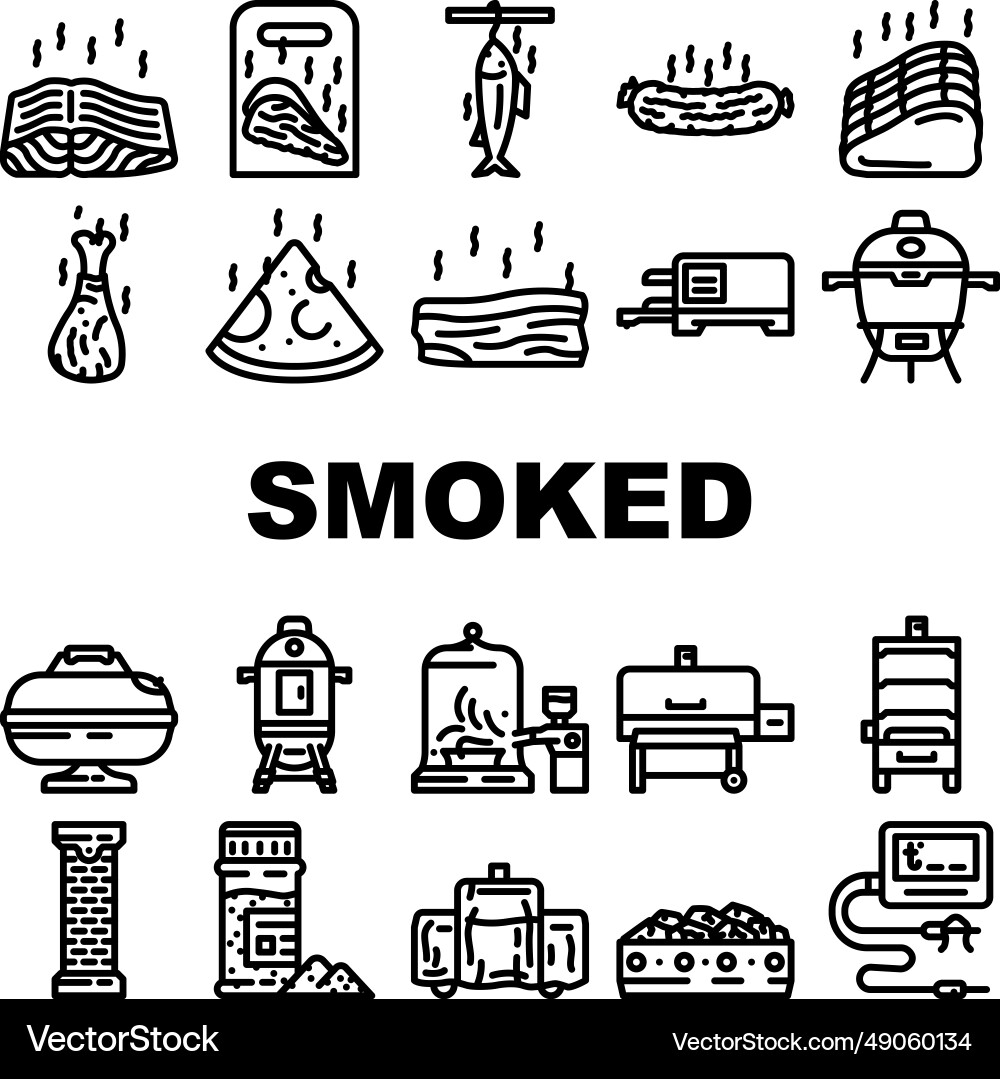 Smoked meat bbq icons set Royalty Free Vector Image