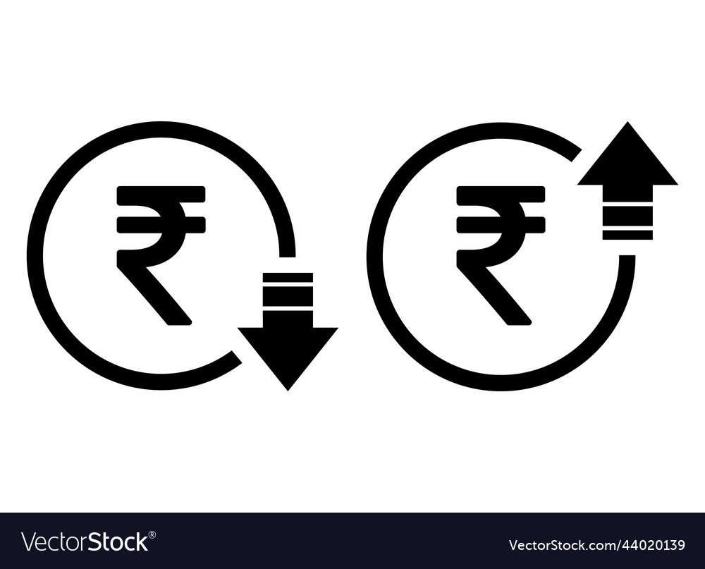 Set of cost symbol rupee increase and decrease Vector Image