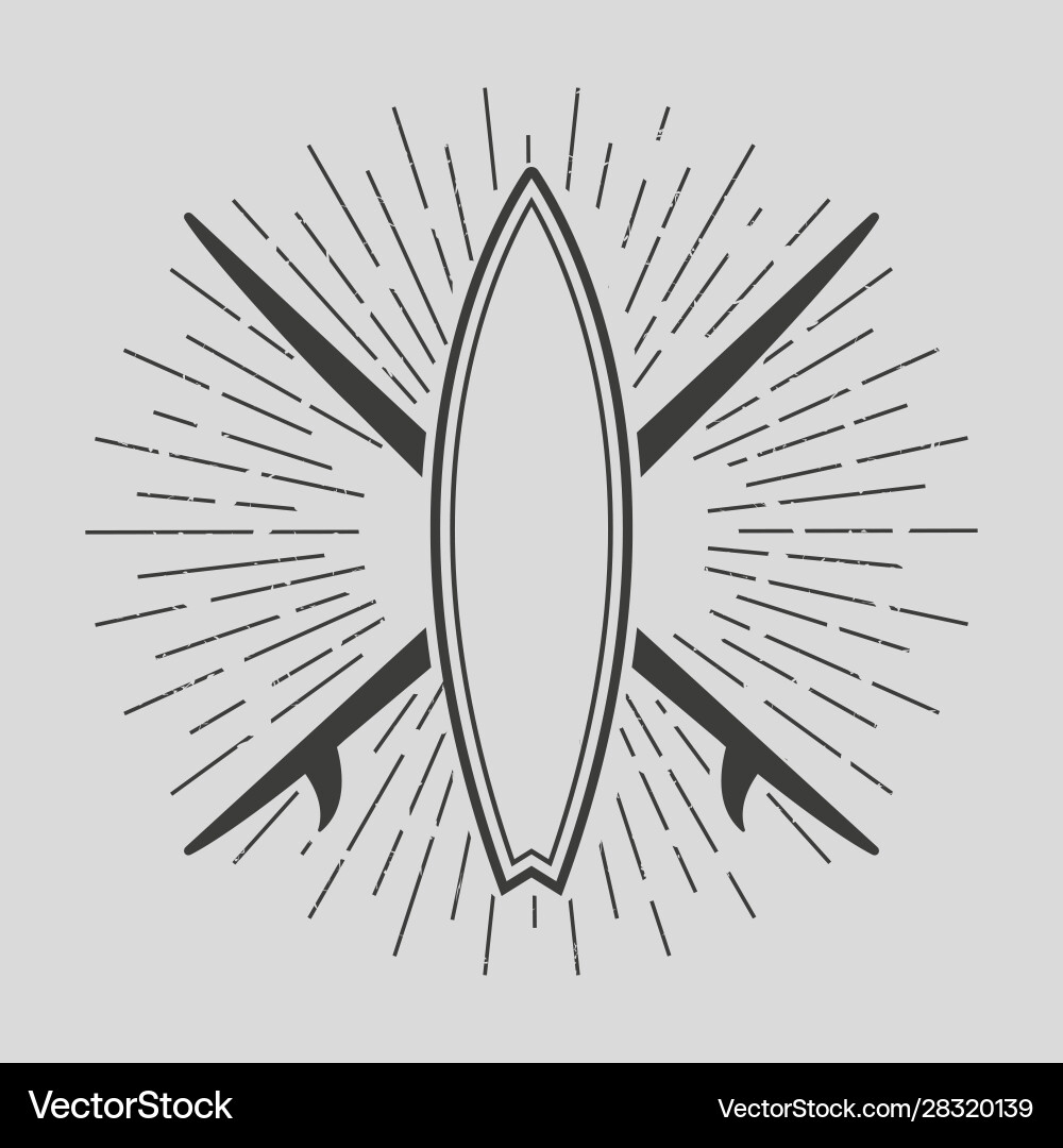 Vintage surf board with sunburst on grey Vector Image
