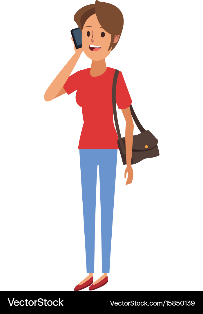Woman with purse standing talking mobile Vector Image