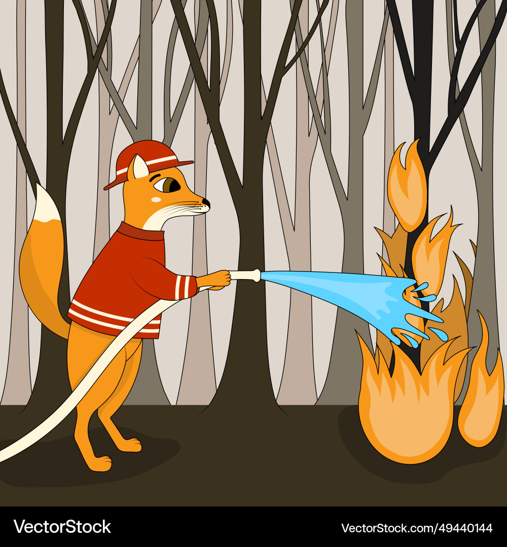 Cute fox firefighter cartoon animal character Vector Image