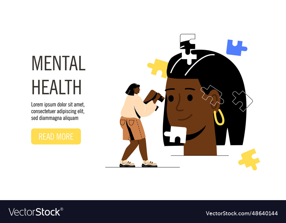 Mental health puzzle banner concept Royalty Free Vector