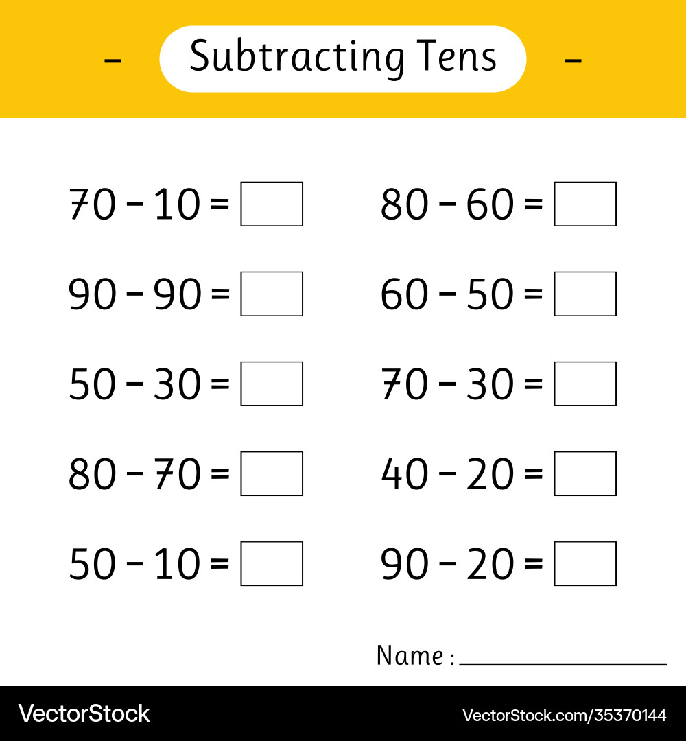 Subtracting tens school education math Royalty Free Vector