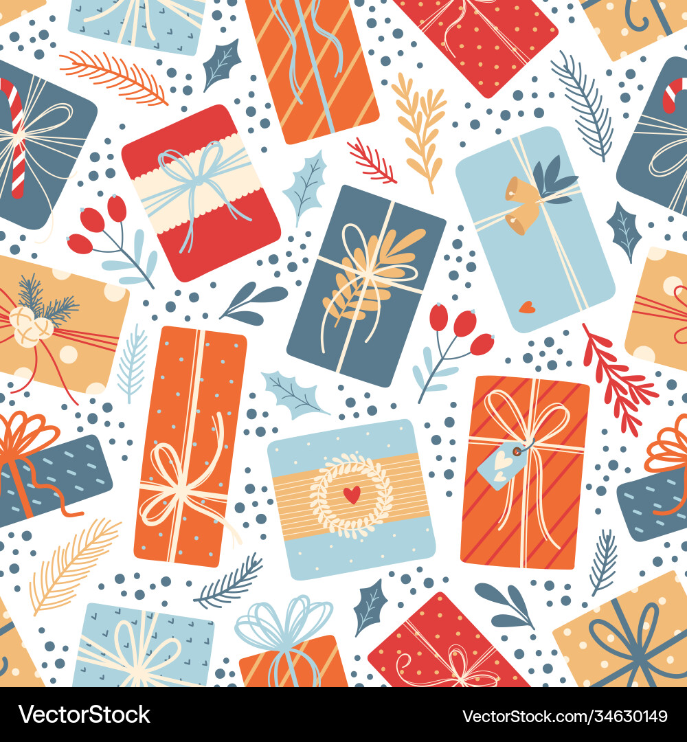 Christmas seamless pattern on white background Vector Image