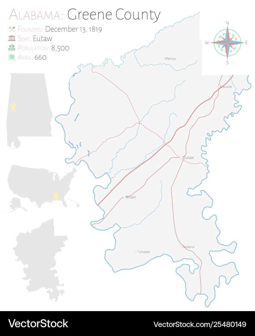 Map greene county in alabama Royalty Free Vector Image