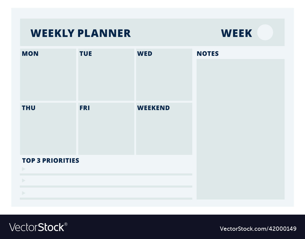 Printable weekly planner template blank Royalty Free Vector