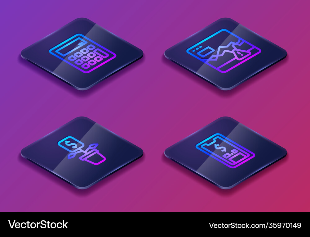 Set isometric line calculator dollar plant Vector Image
