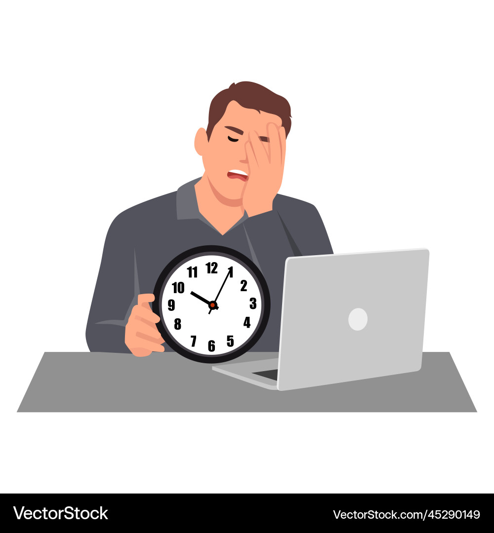 Sleepy worker and tiredness concept Royalty Free Vector