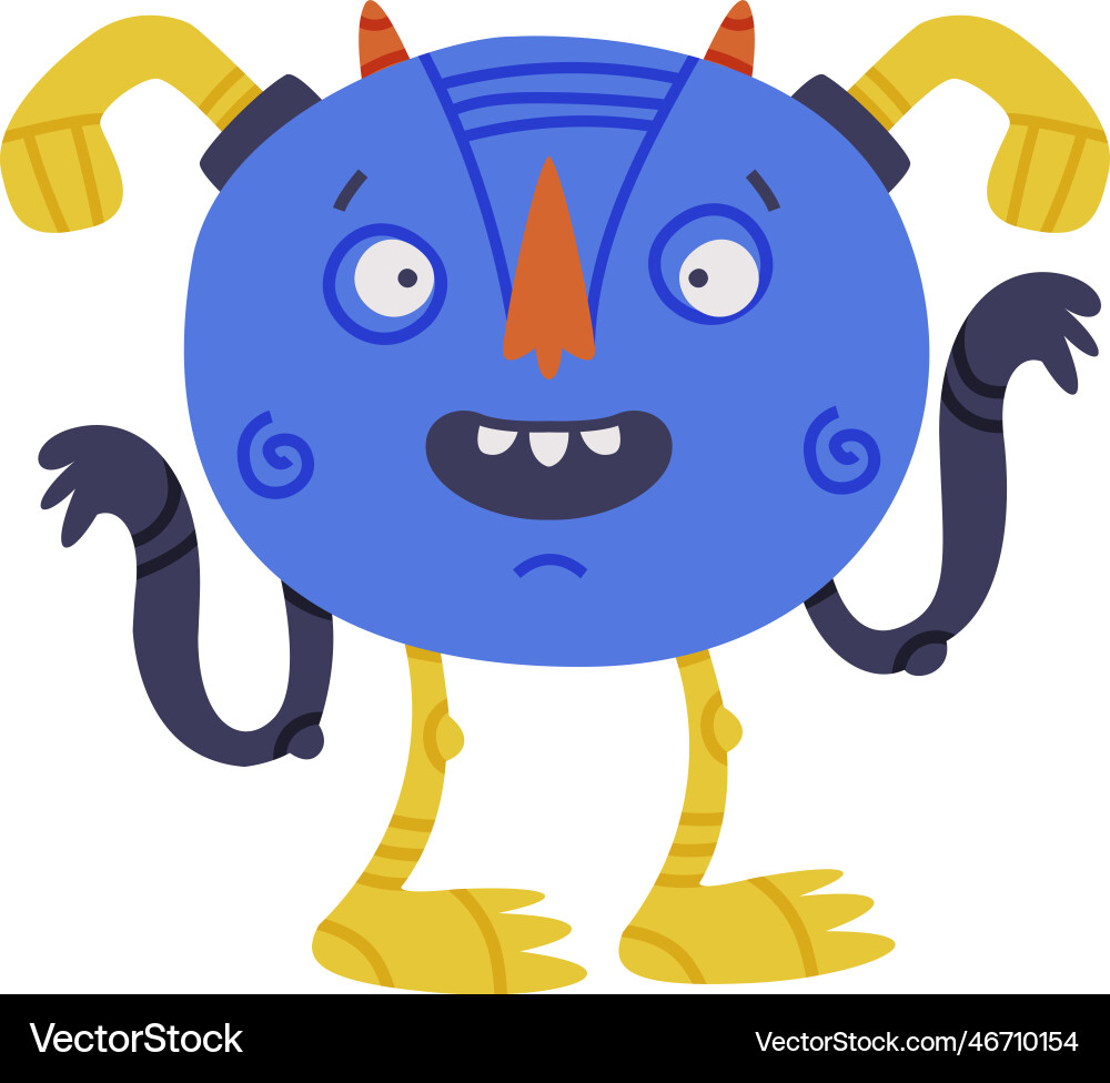 Funny blue monster head with long arms Royalty Free Vector