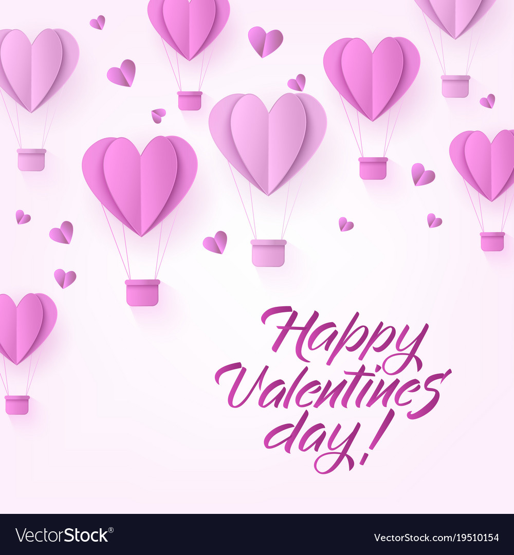 Happy valentines day hot air heart balloon Vector Image