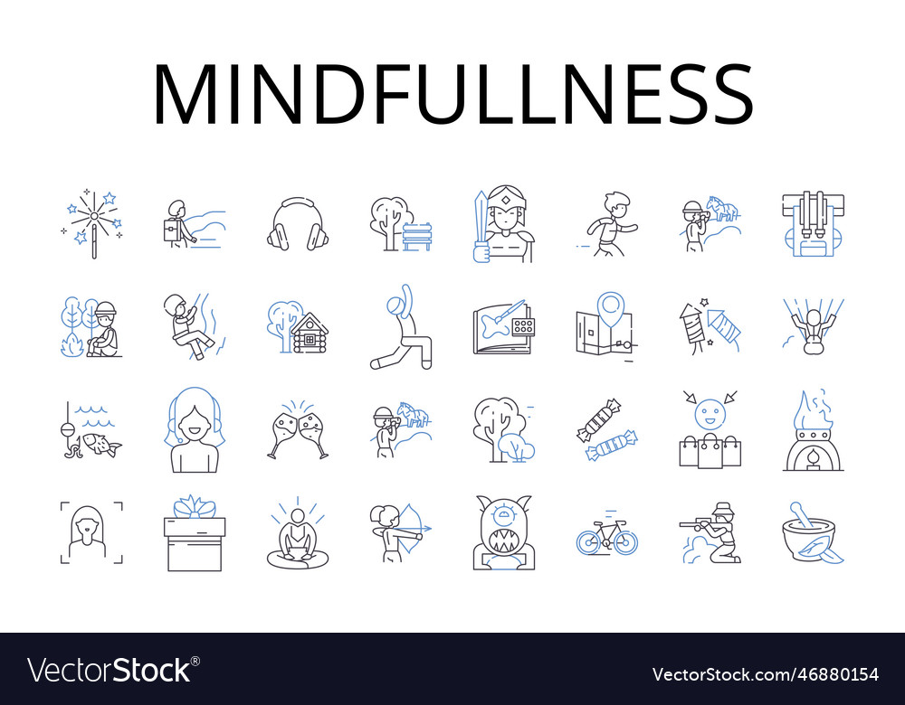 Mindfullness line icons collection self-awareness Vector Image Mindfullness line icons collection self-awareness Vector Image