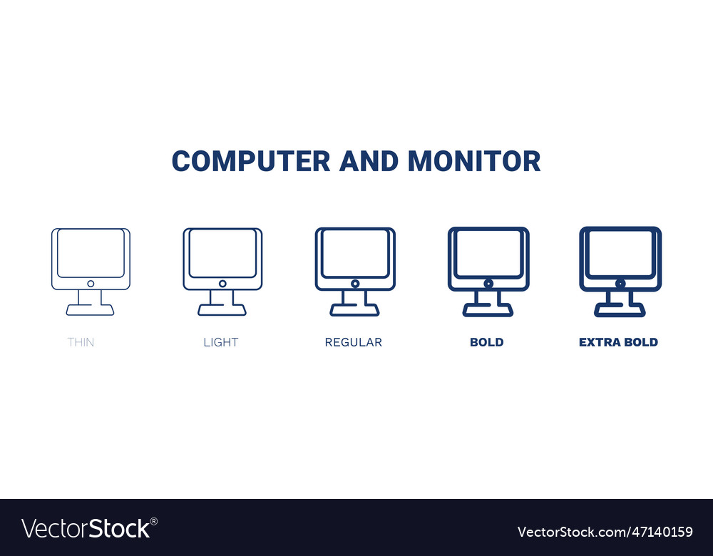 Computer and monitor icons thin light regular Vector Image