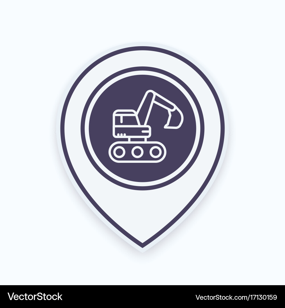 Excavator icon in linear style on map pointer Vector Image