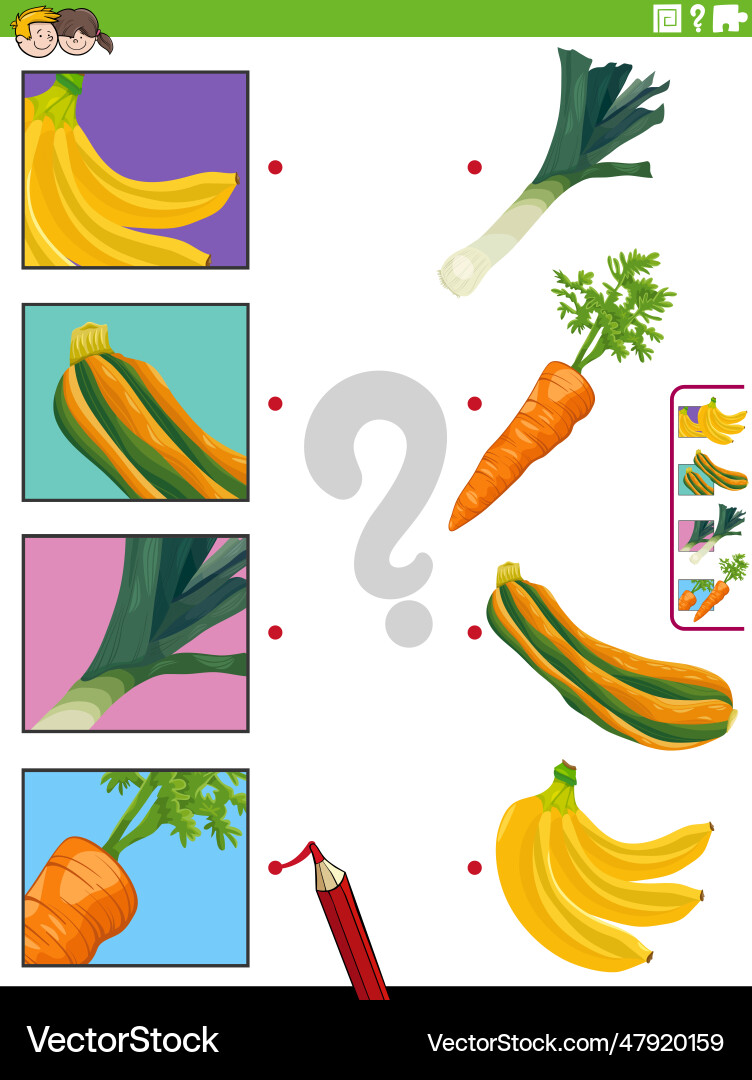 Match fruit and vegetables and clippings Vector Image
