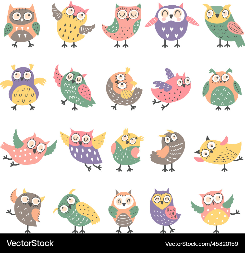 Owl birds flying decorative boho style Royalty Free Vector