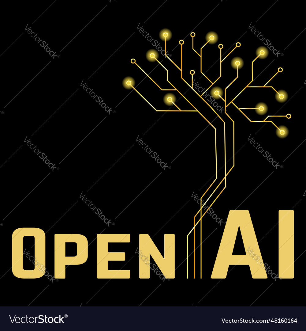 Openai company with brain from pcb artificial Vector Image
