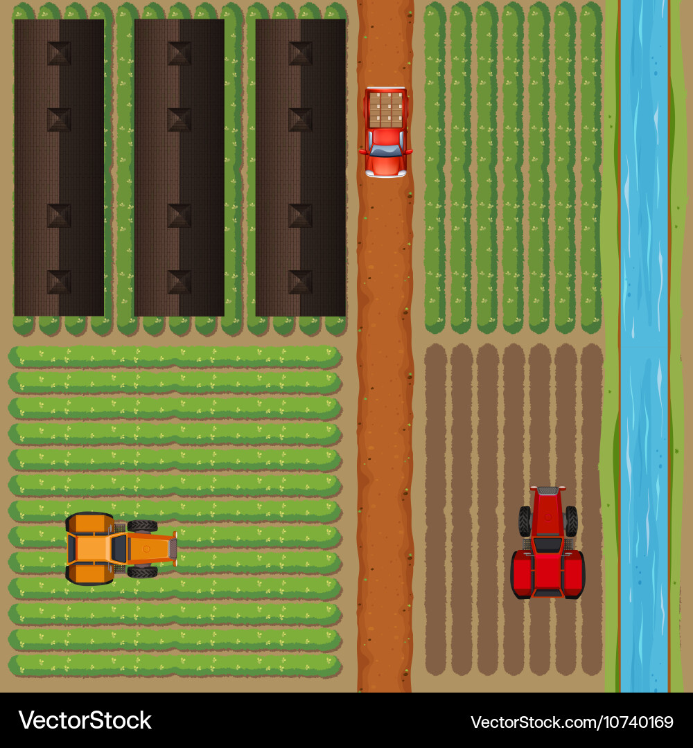 Aerial view farmland river Royalty Free Vector Image