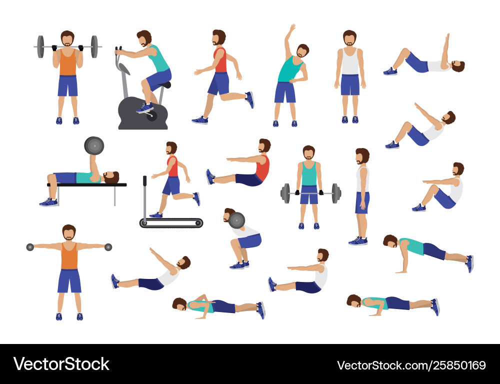 Set man doing excercise Royalty Free Vector Image