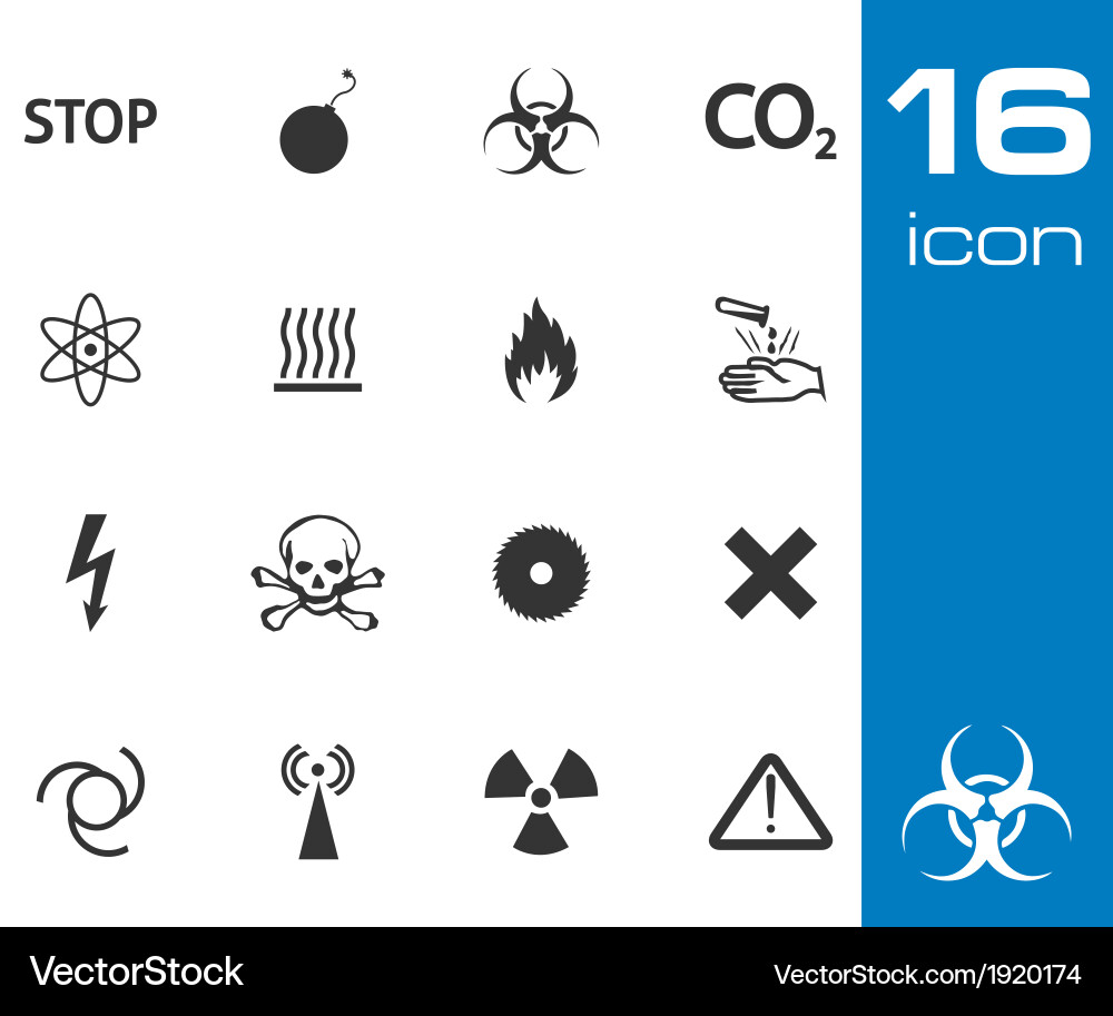 Black danger icons set on white background Vector Image
