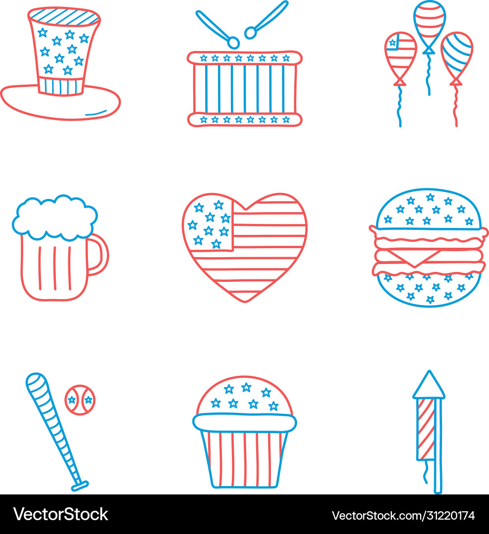 Independence day line and fill style icon set Vector Image