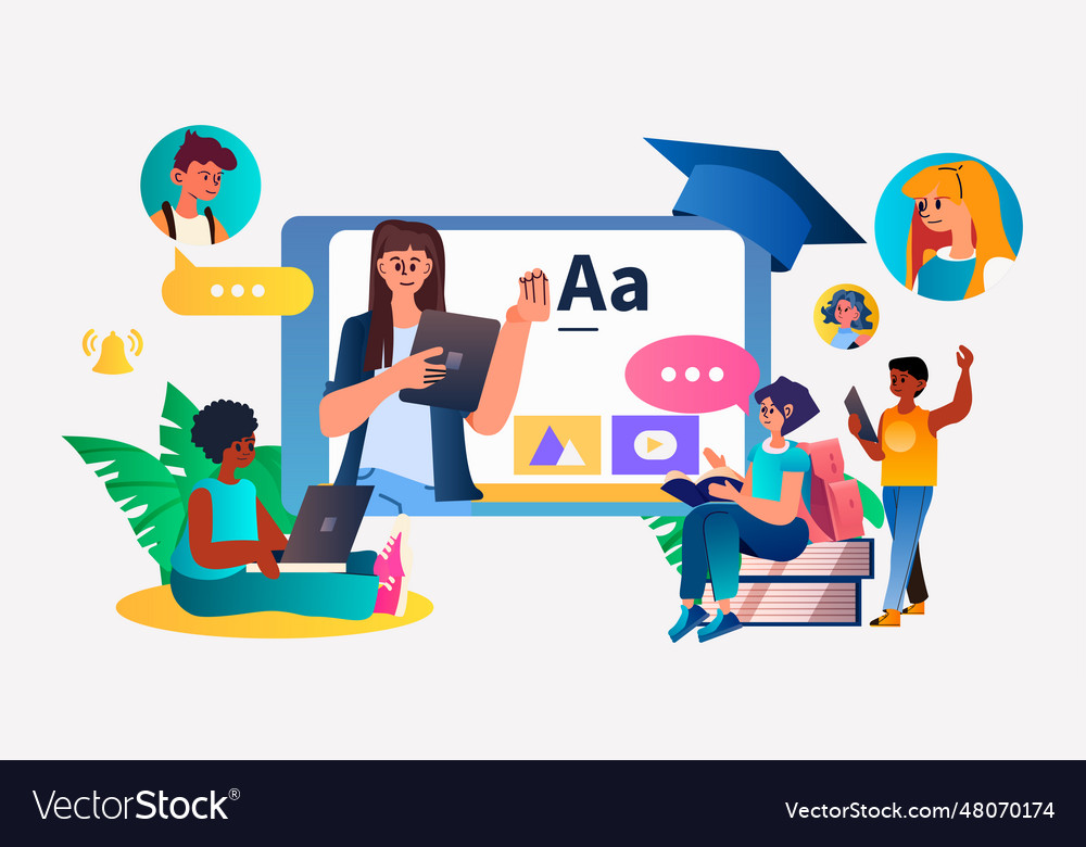 Students in virtual classroom using smart Vector Image