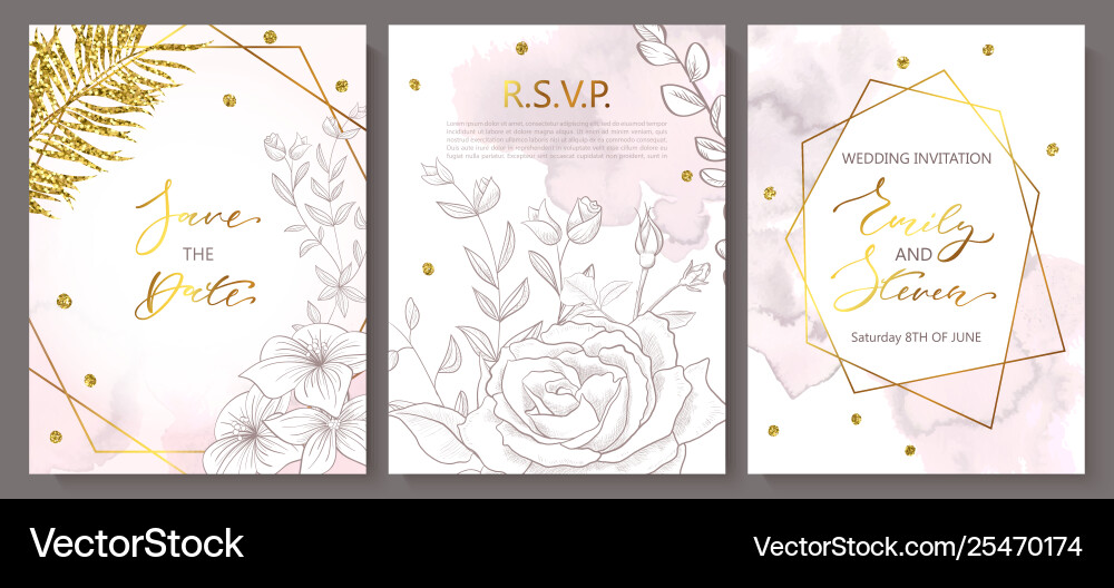 Wedding invitation cards with watercolor texture Vector Image