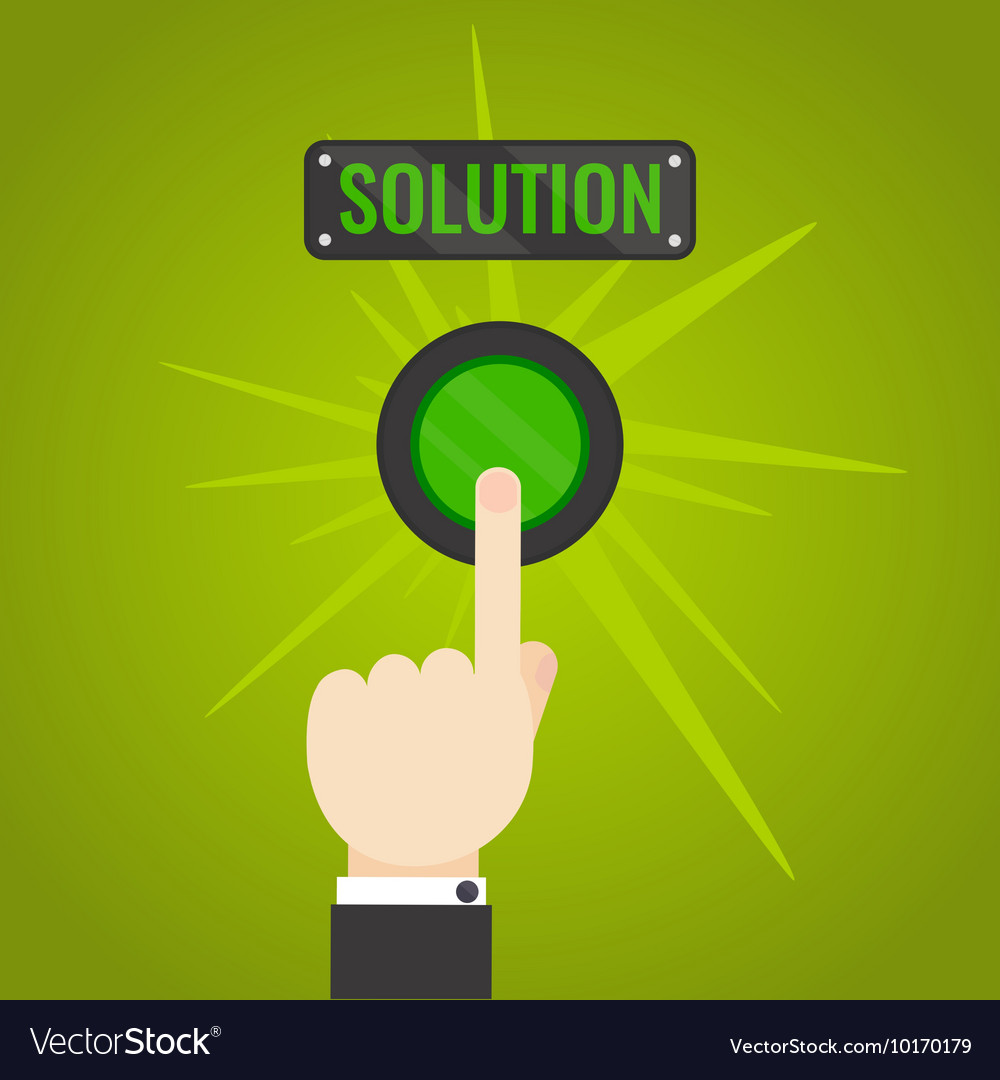 Hand pressing solution button Royalty Free Vector Image