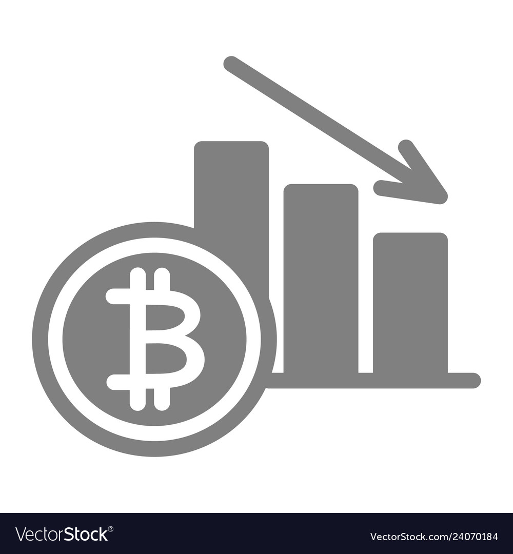 Bitcoin rate decrease solid icon cryptocurrency Vector Image
