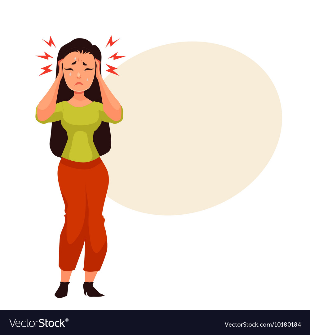Black haired young woman having a headache Vector Image Black haired young woman having a headache Vector Image