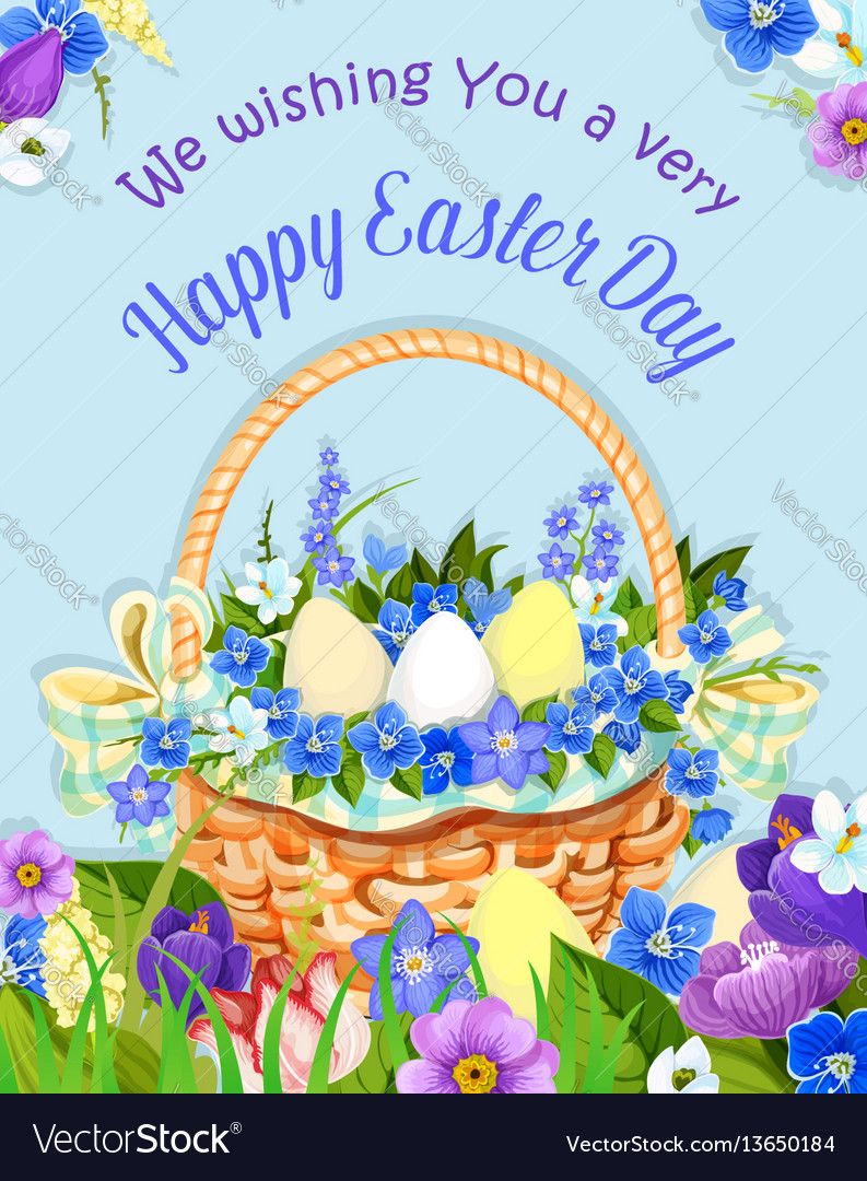 Easter eggs basket paschal poster design Vector Image