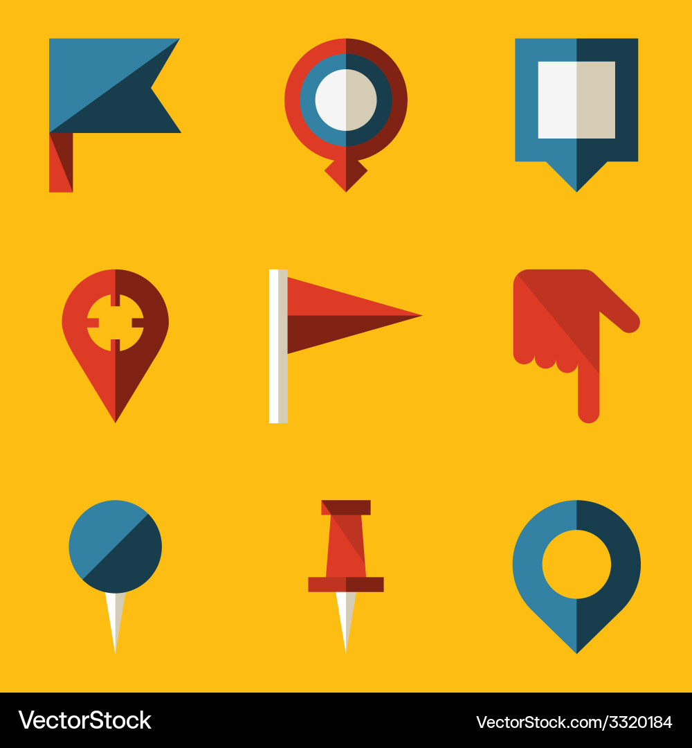 Flat icon set push pin map Royalty Free Vector Image