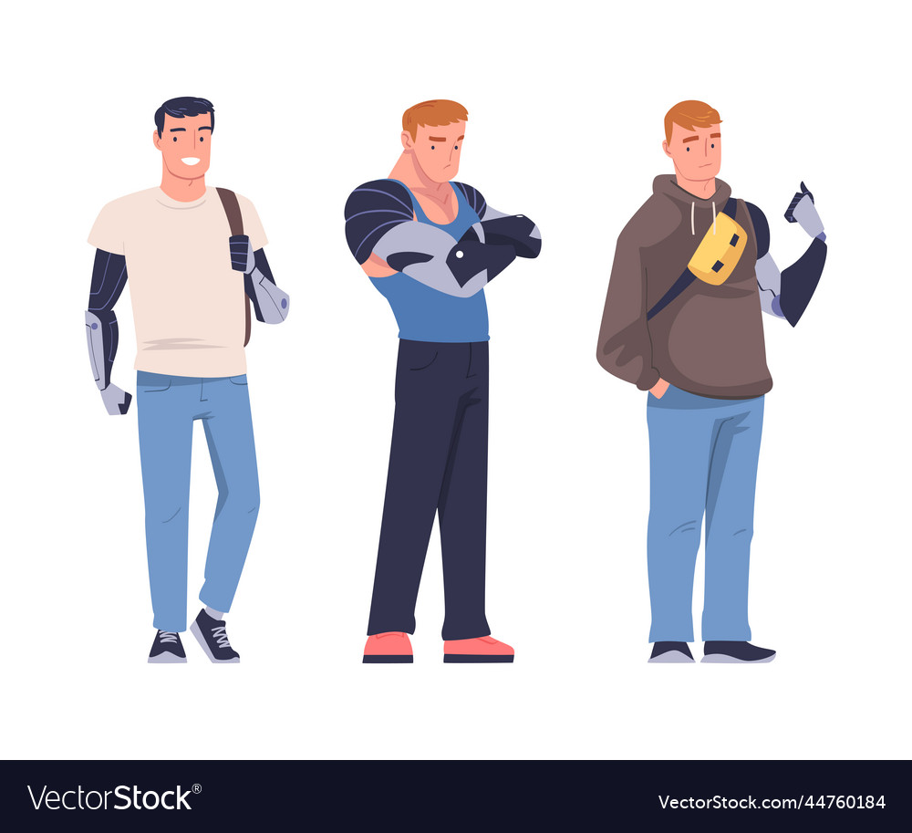 Man Character With Replaced Robotic Body Part Vector Image