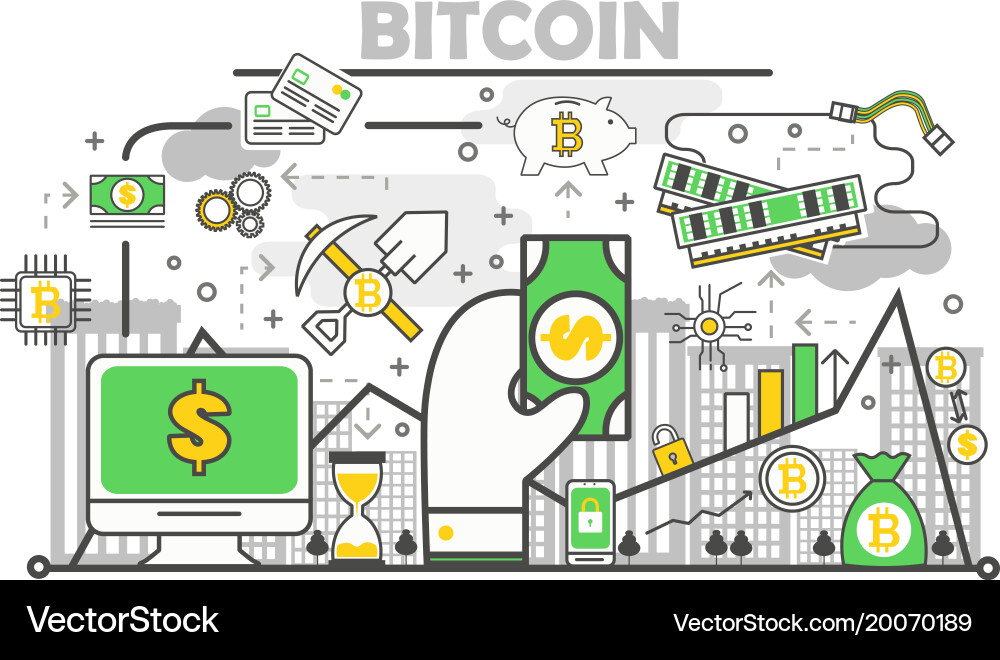 Bitcoin concept modern thin line flat Royalty Free Vector