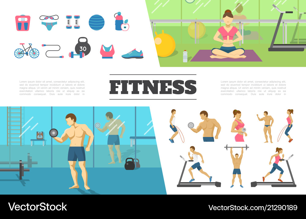 Flat fitness elements collection Royalty Free Vector Image