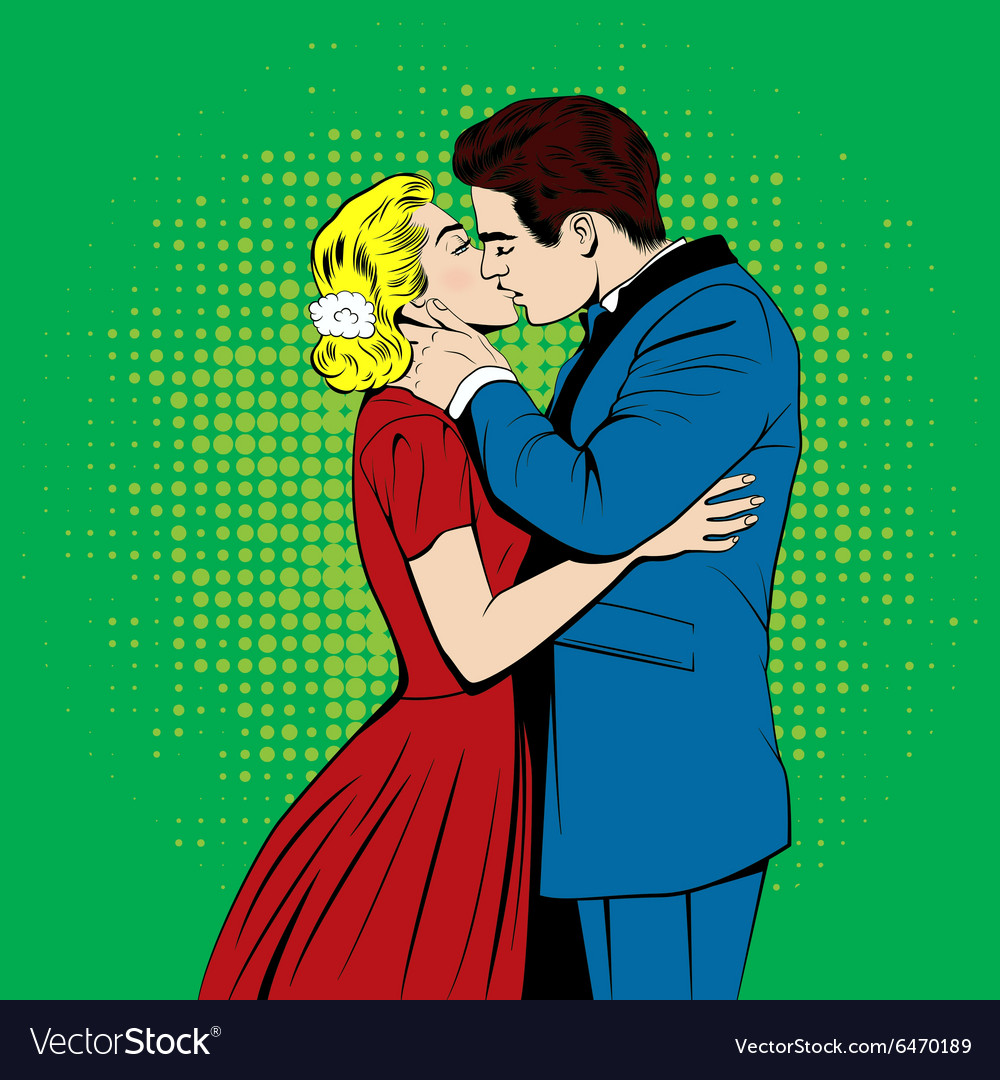 Kissing Couple In The Pop Art Comics Style Vector Image