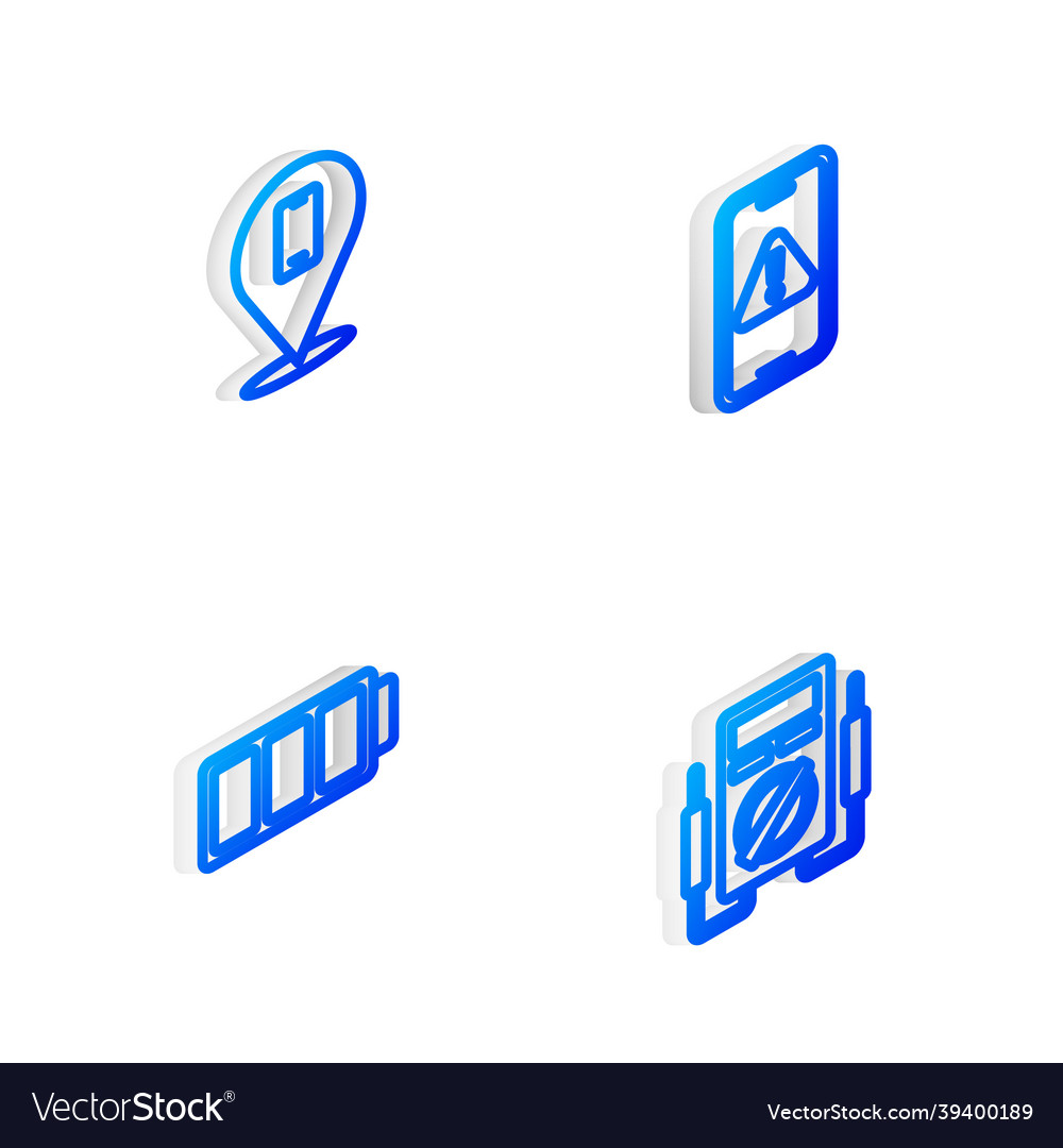 Set isometric line mobile with exclamation mark Vector Image Set isometric line mobile with exclamation mark Vector Image