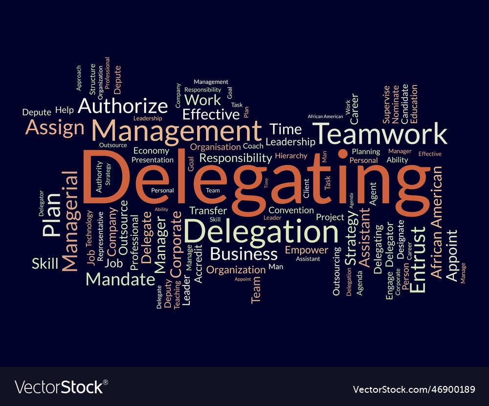 Word cloud background concept for delegating Vector Image Word cloud background concept for delegating Vector Image