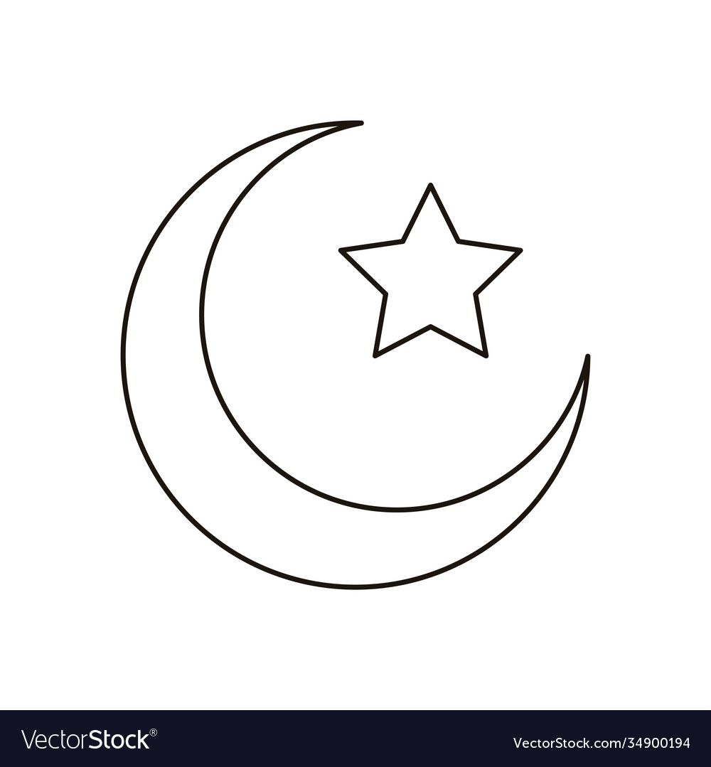 Crescent Moon And Star Islam Symbol Line Style Vector Image