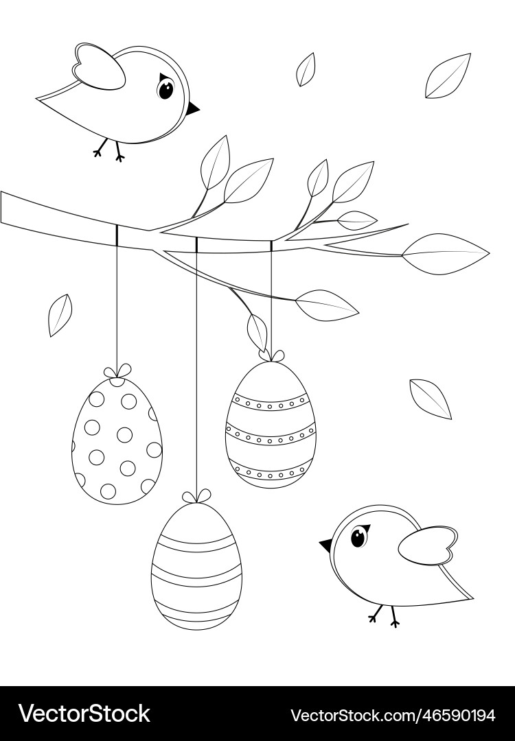 Easter card with birds and tree Royalty Free Vector Image